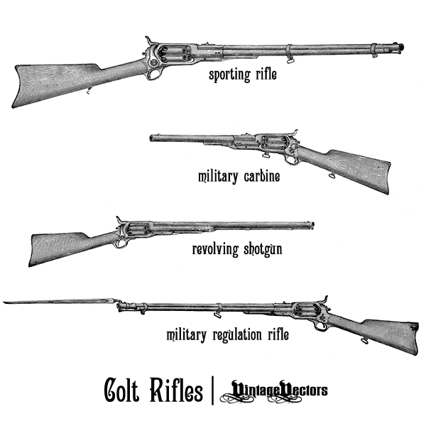 Vector Art: Old Colt Rifles and Colt Revolving Shotgun Illustrations ...